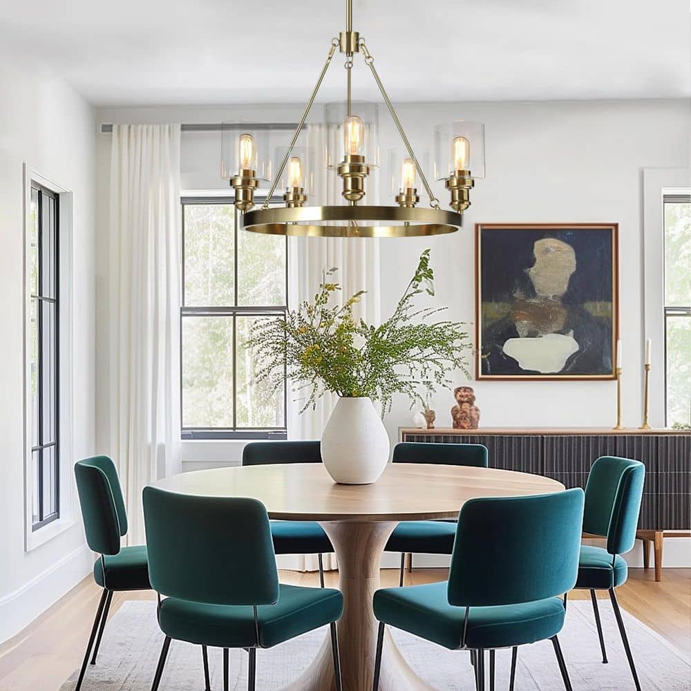 LNC Alvra 5-Light Plated Natural Brass Dual Mount Wagon Wheel ...