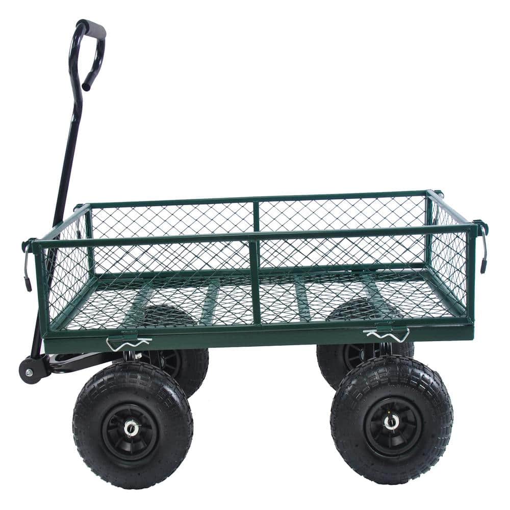 Zeus & Ruta 3.5 cu.ft. Green Metal Folding Garden Cart with Metal Net ...