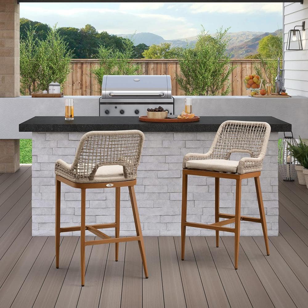 PURPLE LEAF Modern Aluminum Plaid Wicker Woven Bar Height Outdoor Bar ...