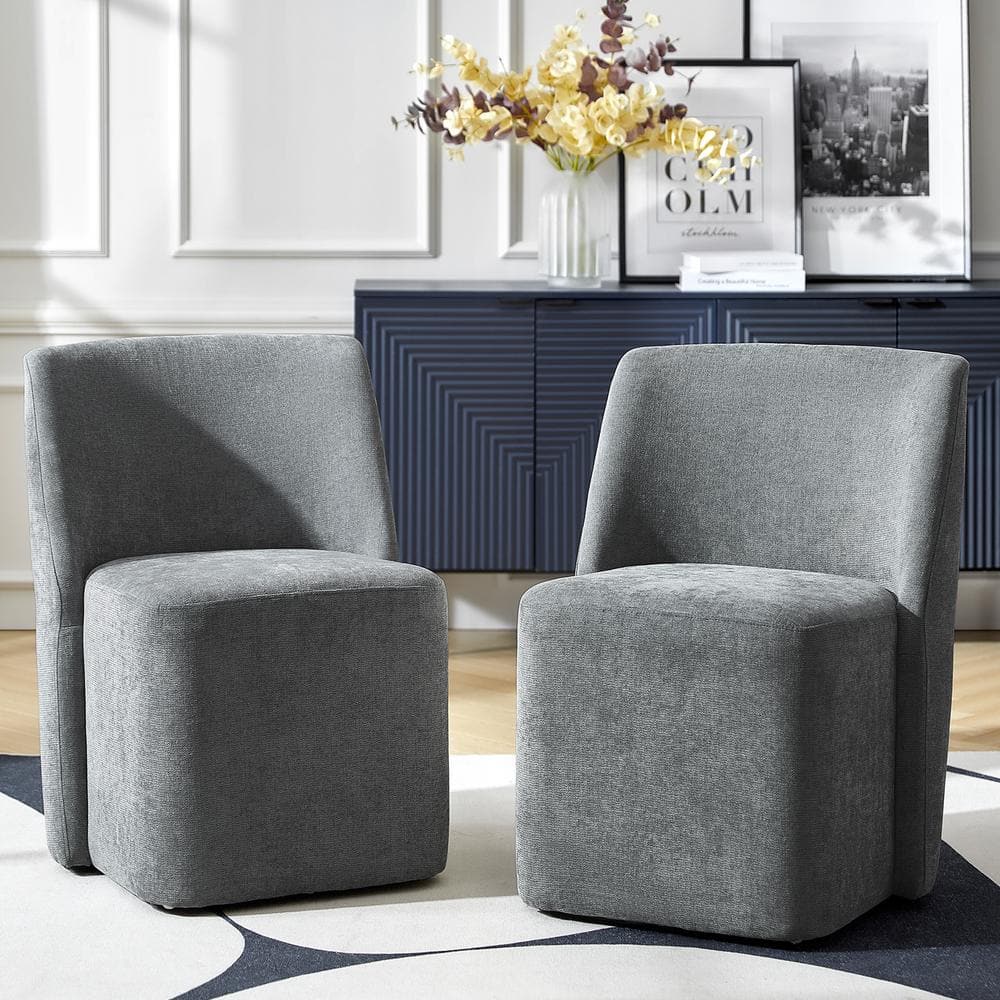 JAYDEN CREATION Warner Grey Modern Armless Dining Chair with Wheels Set ...