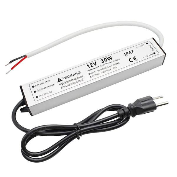 30W 12 Volt LED Power Supply 110V AC to 12V DC Converter with 3-Prong ...