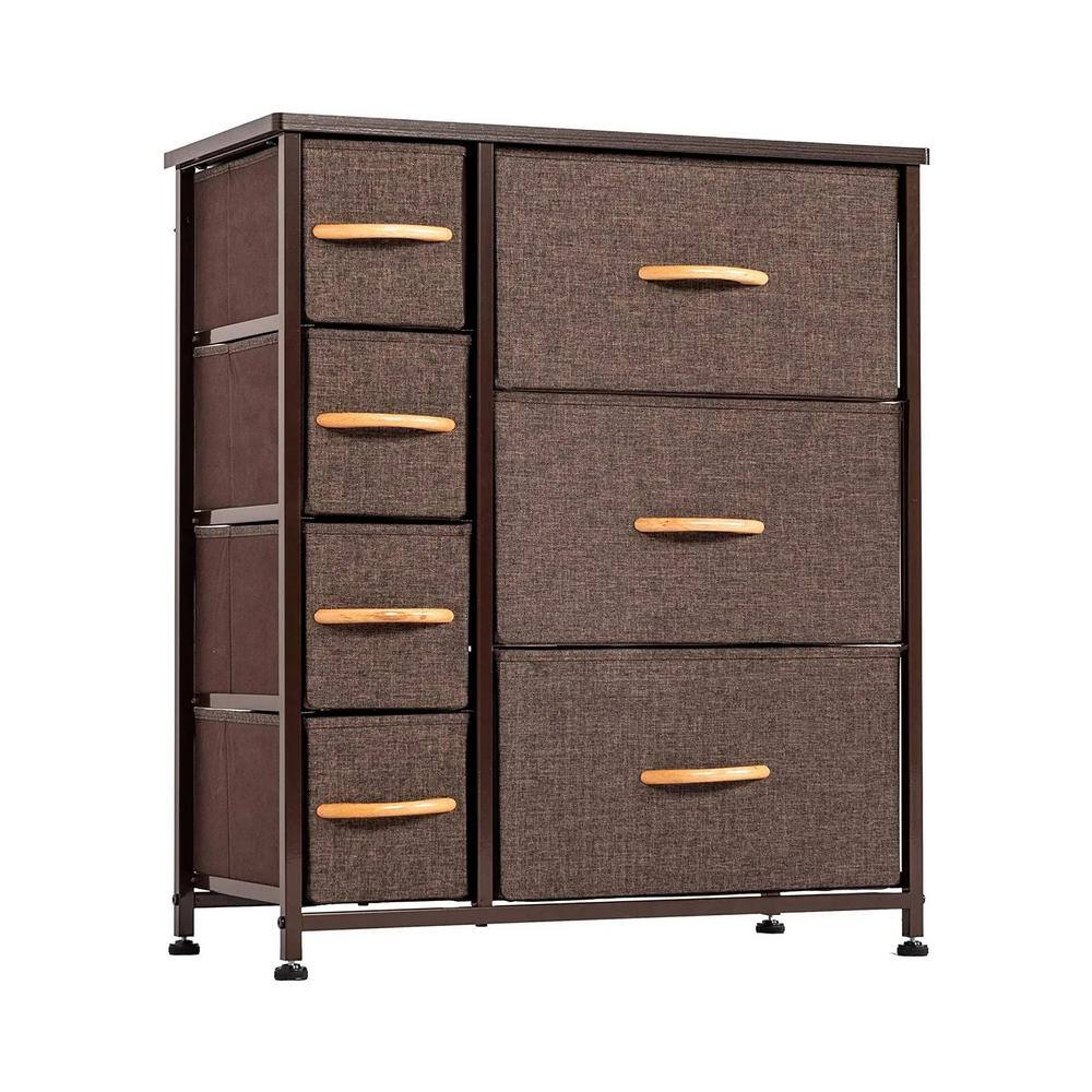 Tidoin 25 in. W x 27.17 in. H Brown Medium 7-Drawer Storage with Brown ...