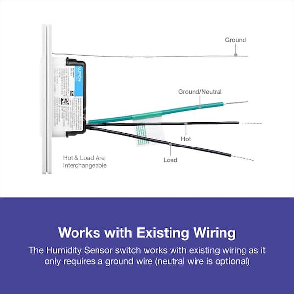 Lutron XactSense Humidity Sensor Switch for Bathroom Exhaust Fans, 3 ...