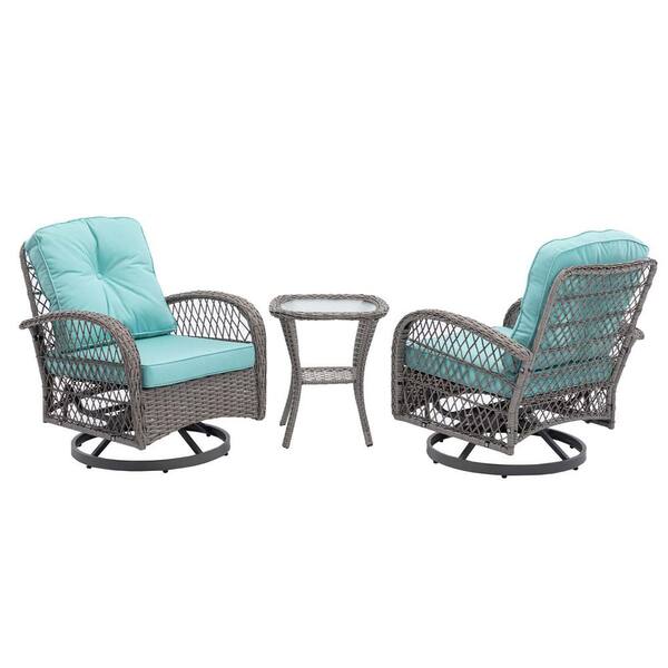 Tunearary 3-Piece Gray Wicker Modern Furniture Outdoor Conversation ...