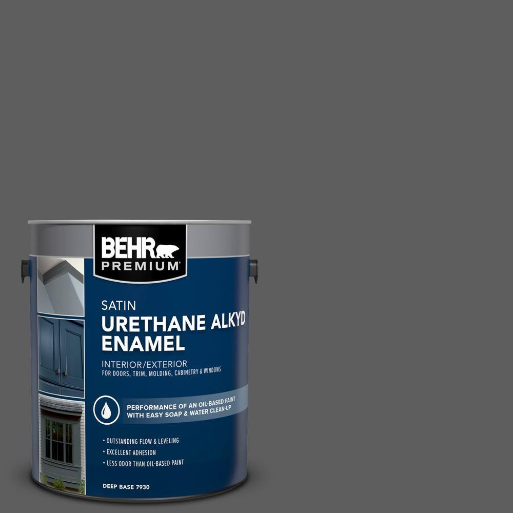 BEHR PREMIUM 1 gal. #N520-6 Asphalt Gray Urethane Alkyd Satin Enamel ...