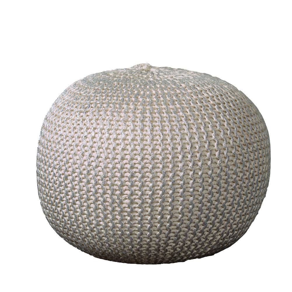 LR Home Hazel Silver Cableknit Organic Cotton Ottoman Pouf ...