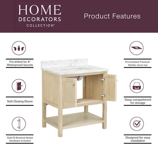 Home Decorators Collection Arcott 31 in. Single Sink Fluted Natural ...