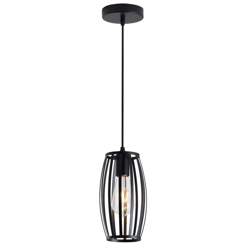 aiwen 40-Watt 5.1 in. 1-Light Vintage Black Island Pendant Light Farmhouse Basket Cage Hanging ...