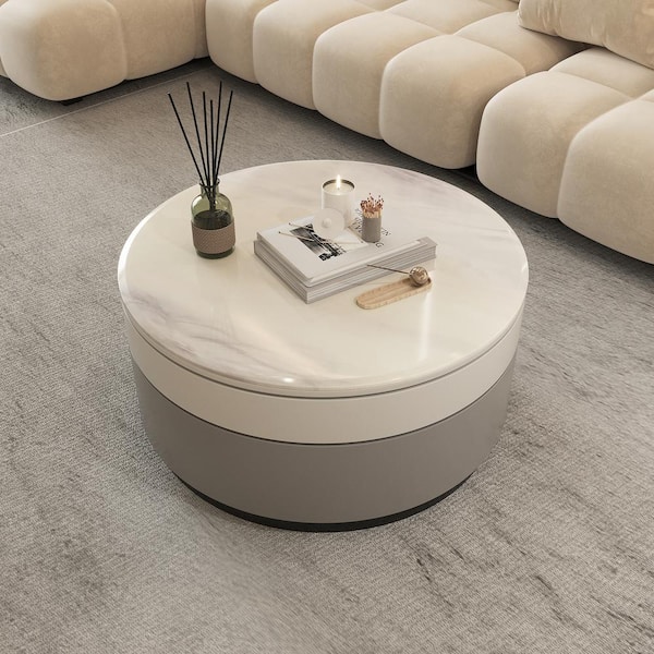 JASIWAY 33 in. White Rotating Round MDF Top Coffee Table J-A-WB2330C-WH ...