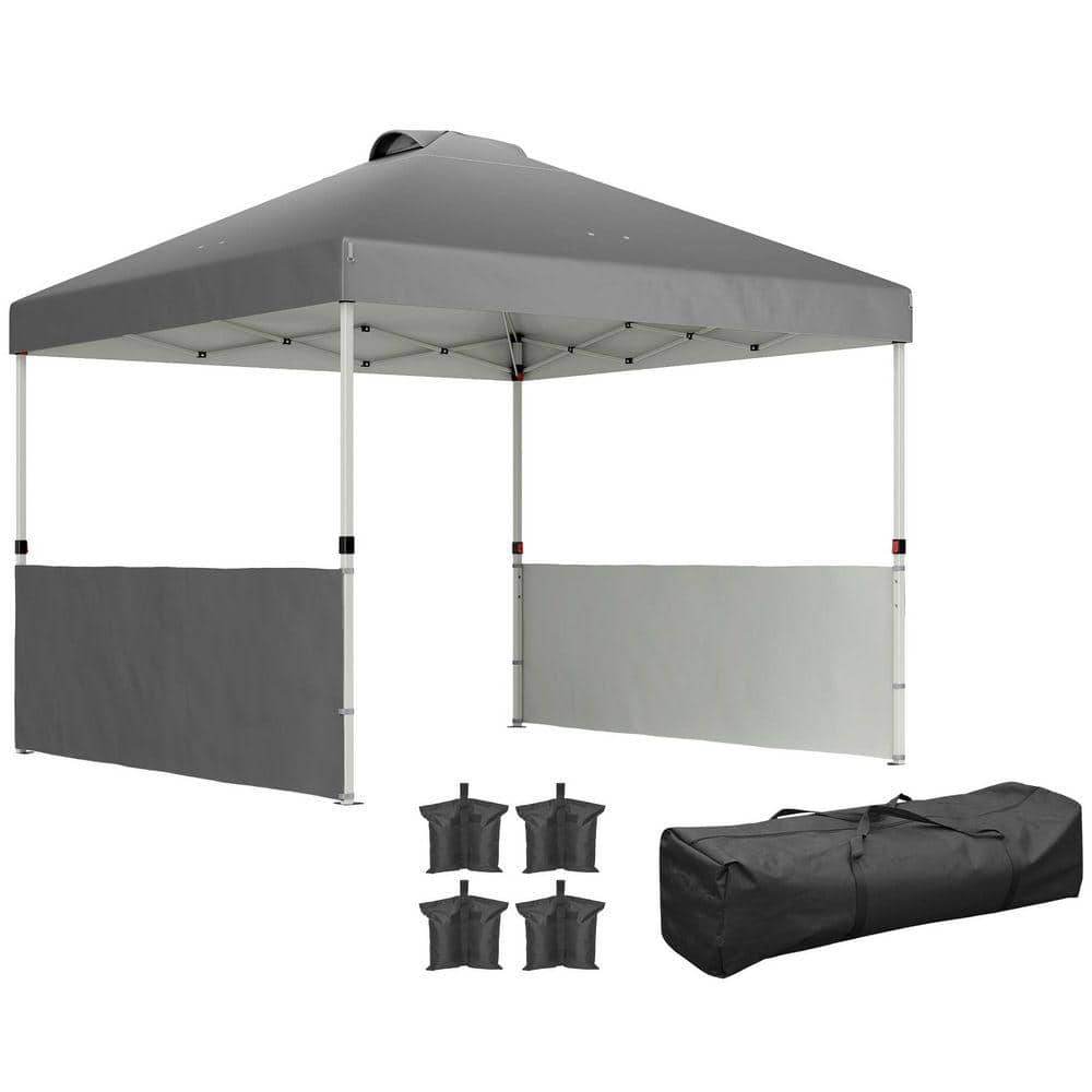 Sudzendf 10 ft. x 10 ft. Gray Party Tent with 2 Half Sidewalls, Carry ...
