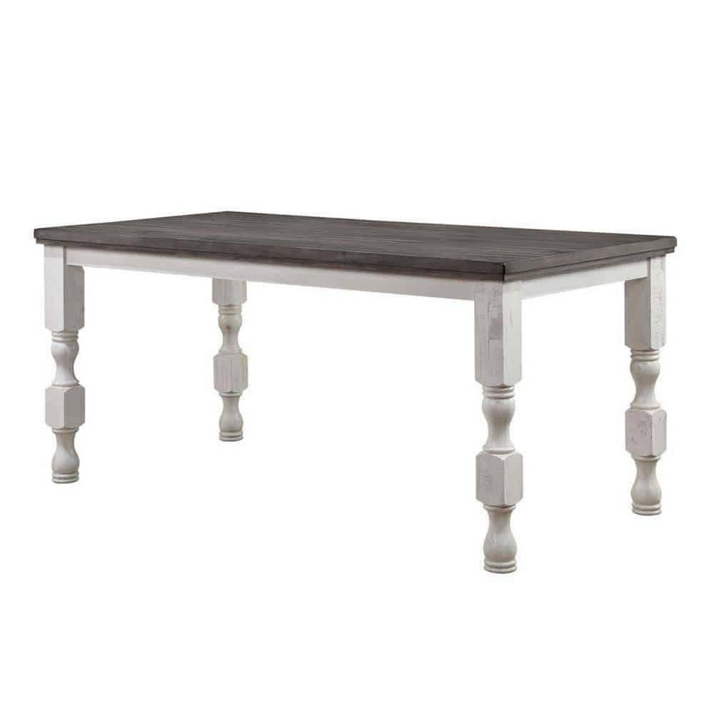 Benjara 39.5 in. White and Gray Wood Top Pedestal Dining Table (Seat of ...