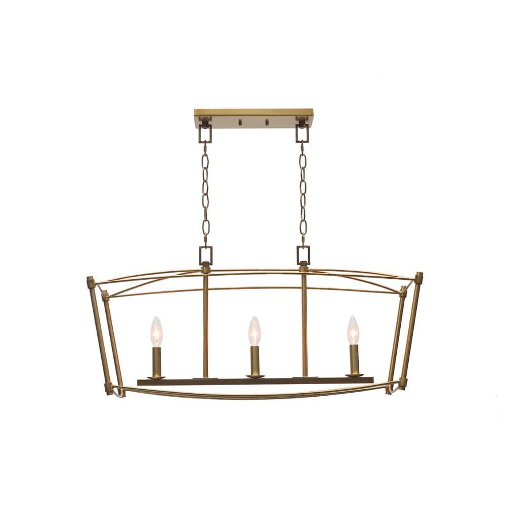 Titan Lighting Display Only-3-Light Brushed Gold Linear Chandelier ...