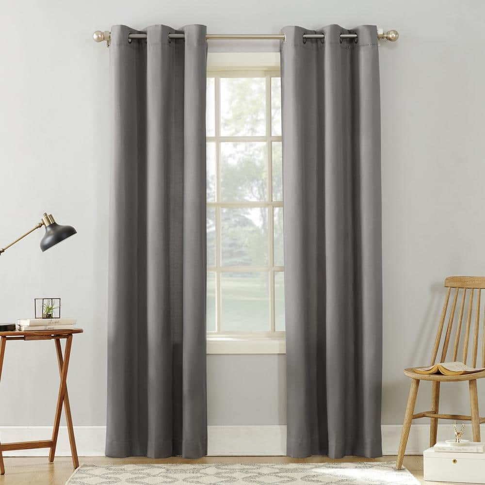 Sun Zero Valerie Heathered Texture Gray Polyester 40 in. W x 63 in. L Grommet Light Filtering ...