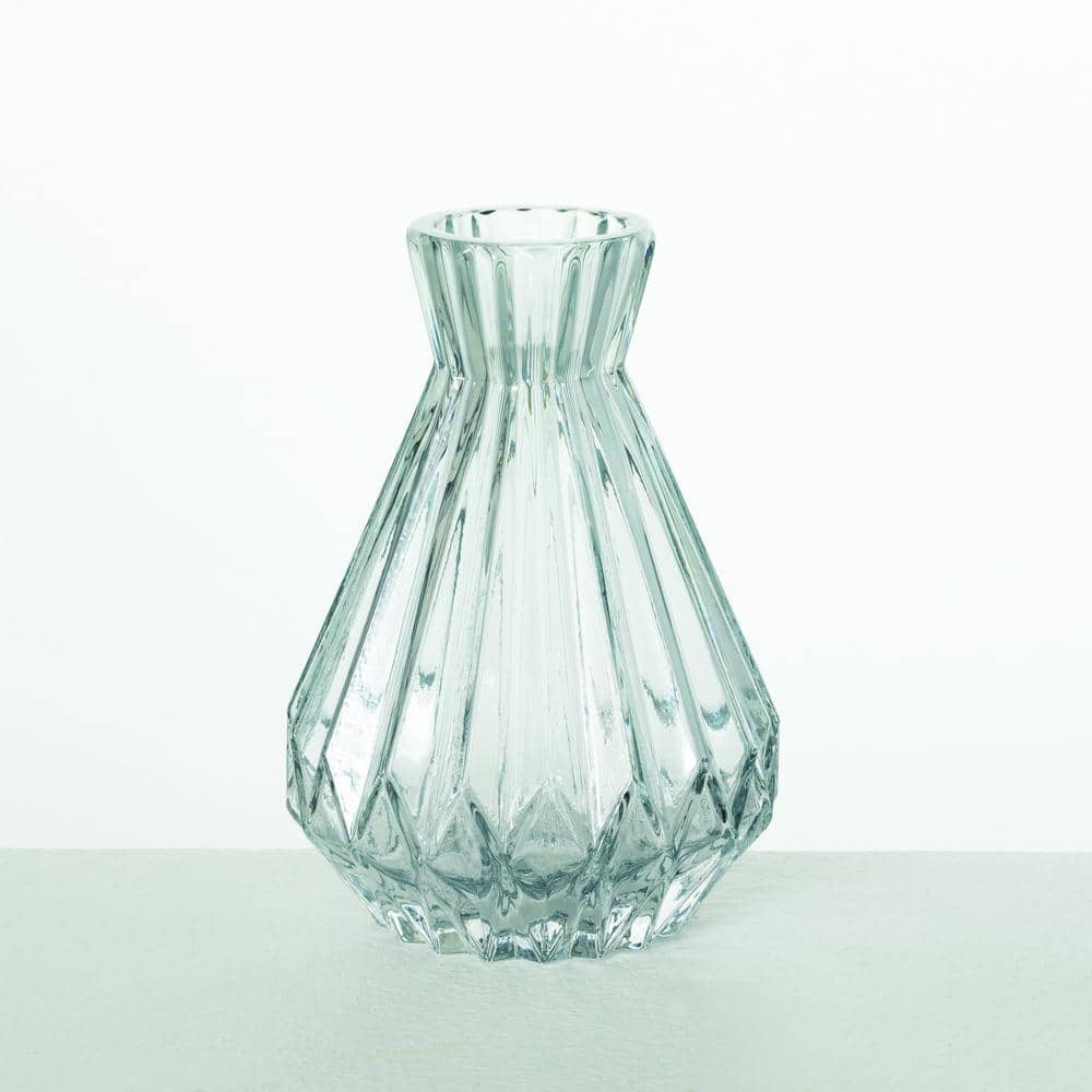 SULLIVANS 6.5" Gray Ribbed Glass Vase G8504 - The Home Depot