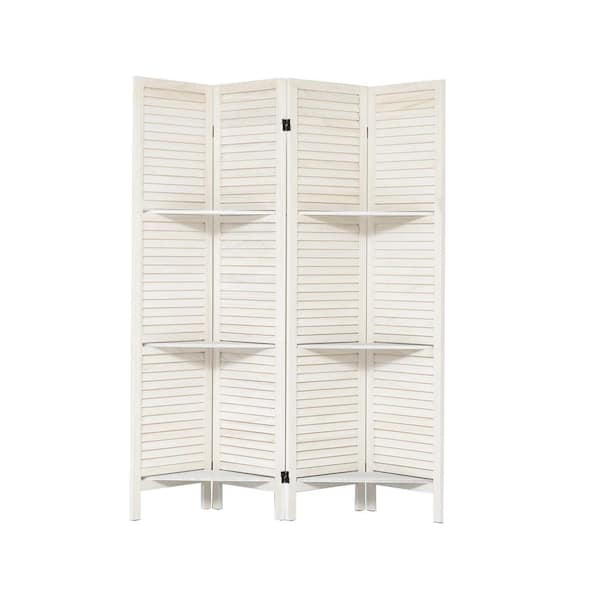 Zeus & Ruta 5.6 ft. White Wood Folding Privacy Screen Room Separator ...