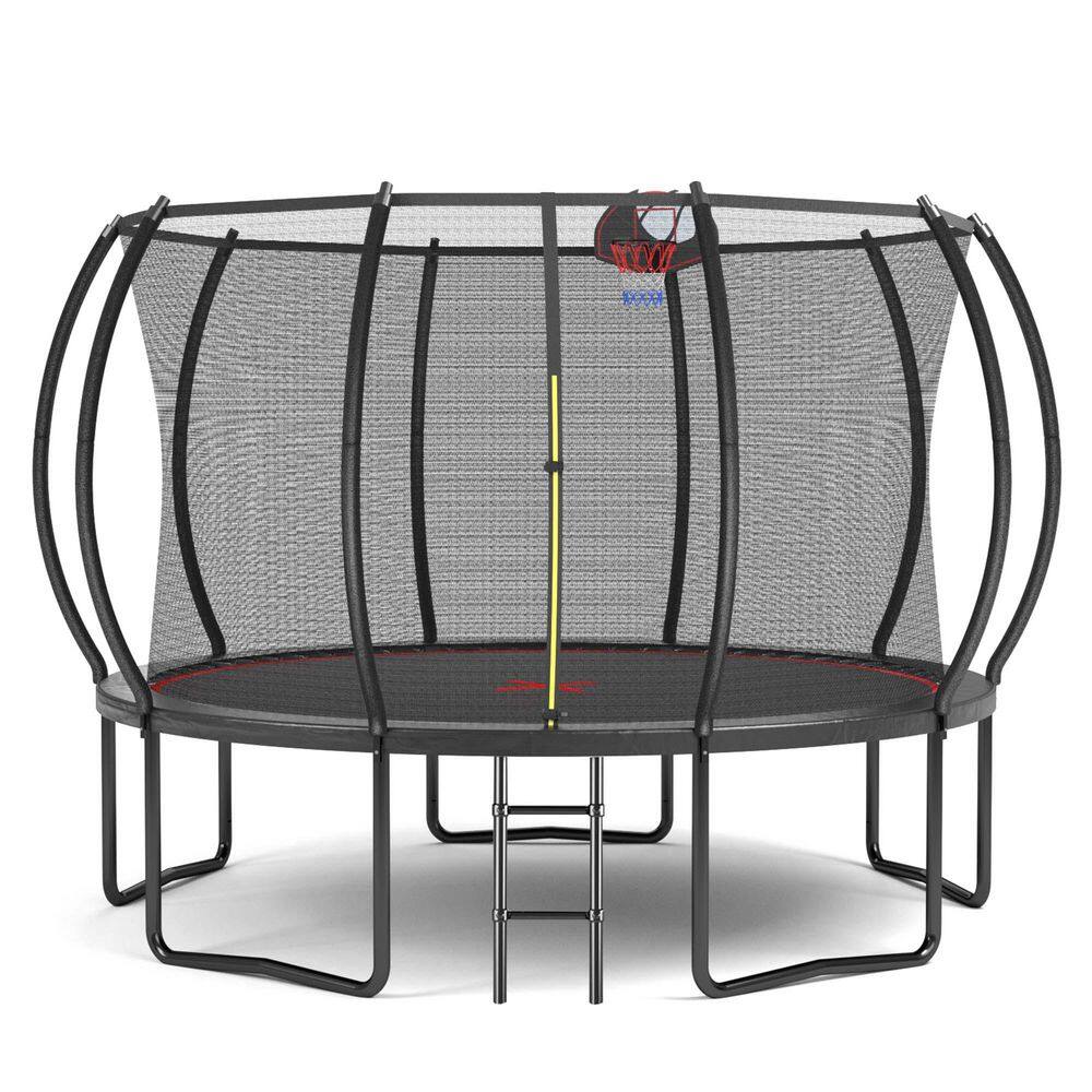 SUNRINX FLIPZA 12 ft. Trampoline with Basketball Hoop and Enclosure Net ...