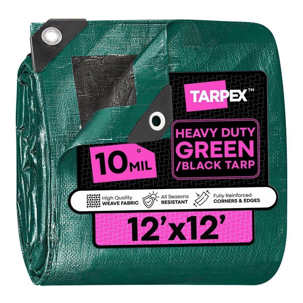 Tarpex 10 Mil Heavy-Duty Poly Tarp 12 ft. x 12 ft. Plastic UV Resistant ...