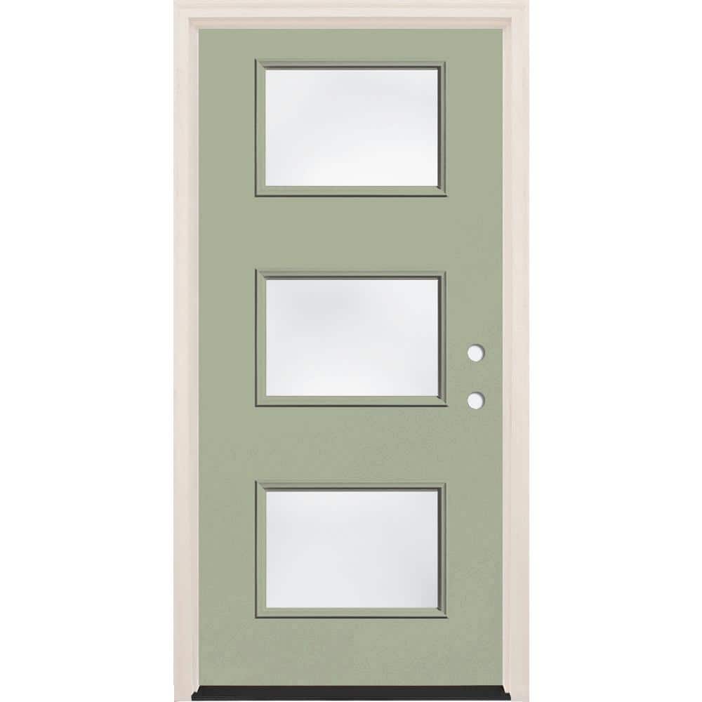 Builders Choice 36 in. x 80 in. Left-Hand/Inswing 3-Lite Clear Glass ...