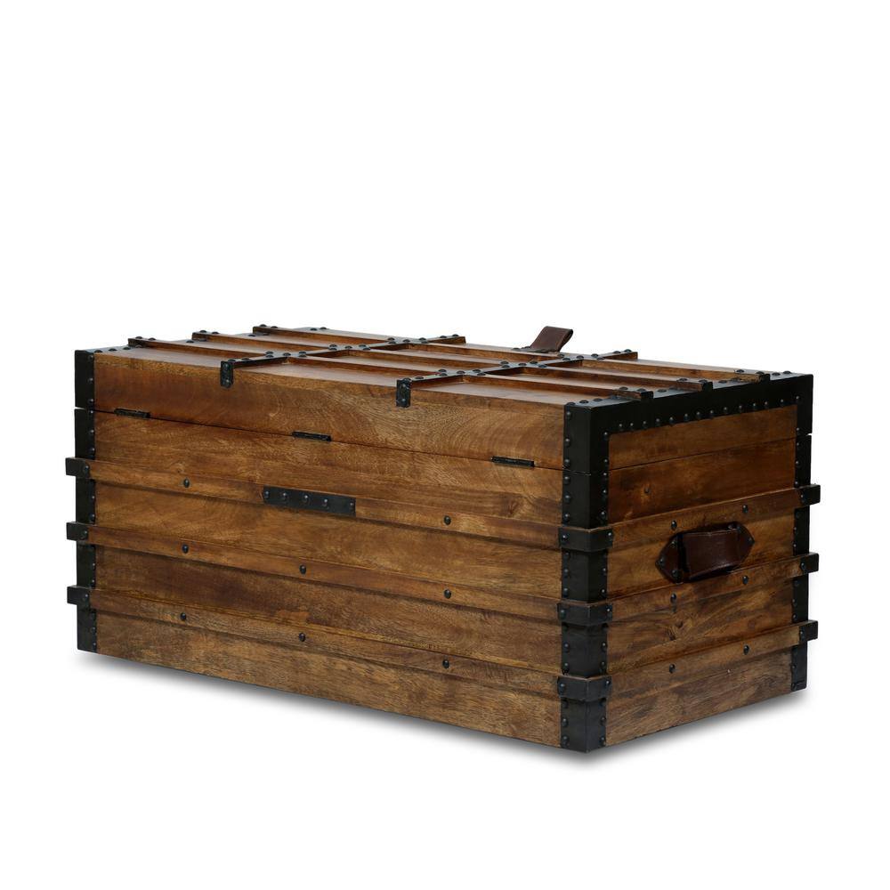 Noble House Wagner Natural Wood Storage Trunk with Built-in Handles ...