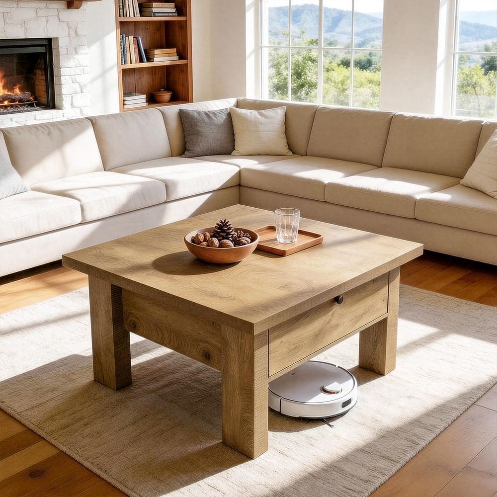 TRIBESIGNS WAY TO ORIGIN Brown 31.5 in. Square Wood Coffee Table with1 ...
