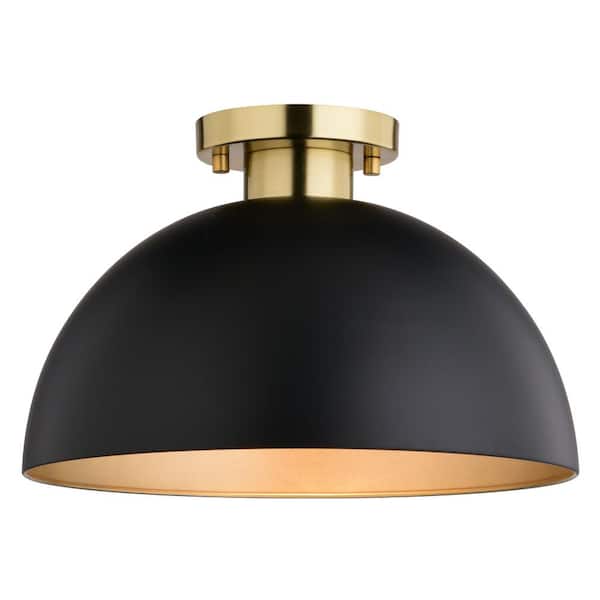 VAXCEL Devon 12.75 in. W Matte Black and Gold Satin Brass LED Compatible Mid-Century Modern Semi ...