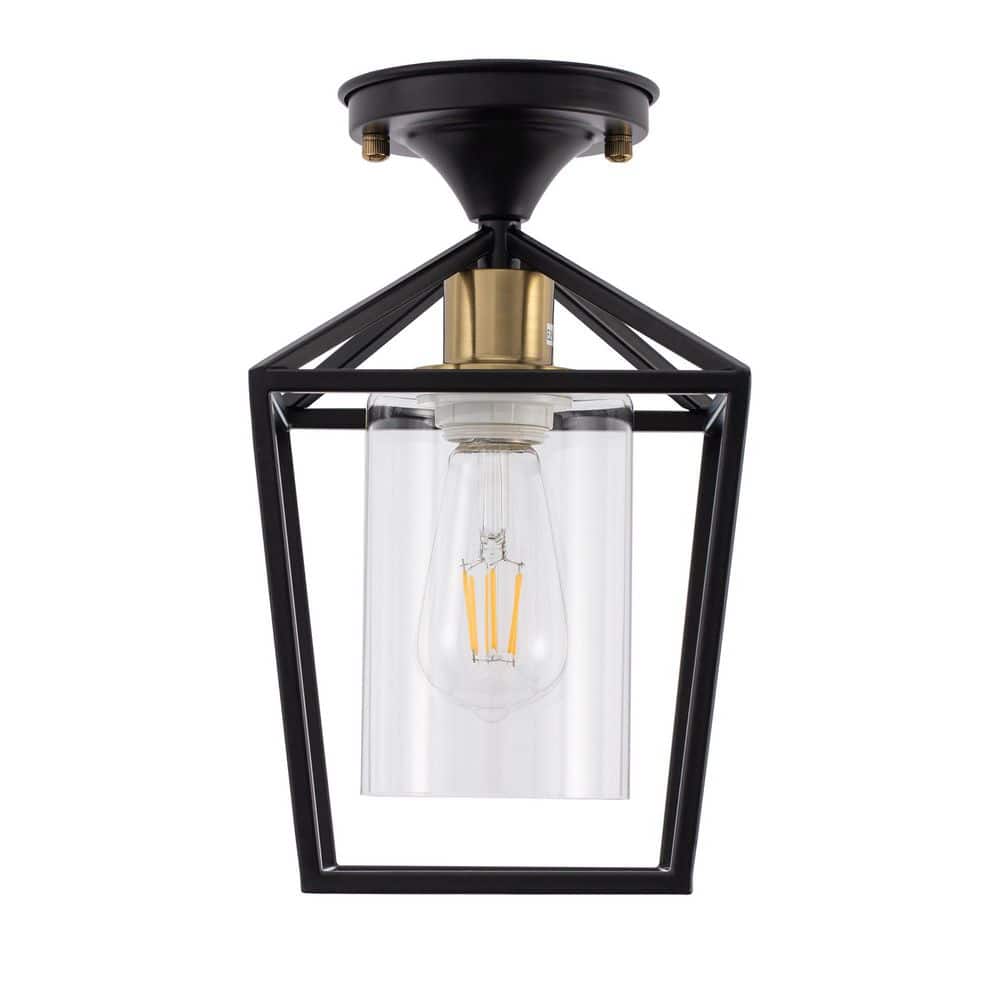 Emeritpro 7.09 in. 1-Light Black and Gold Semi- Flush Mount Lighting 1 ...