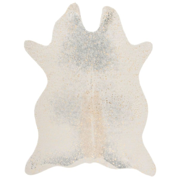 SAFAVIEH Faux Cow Hide 6 ft. x 8 ft. Gray/Beige Flokati High-Low Area ...