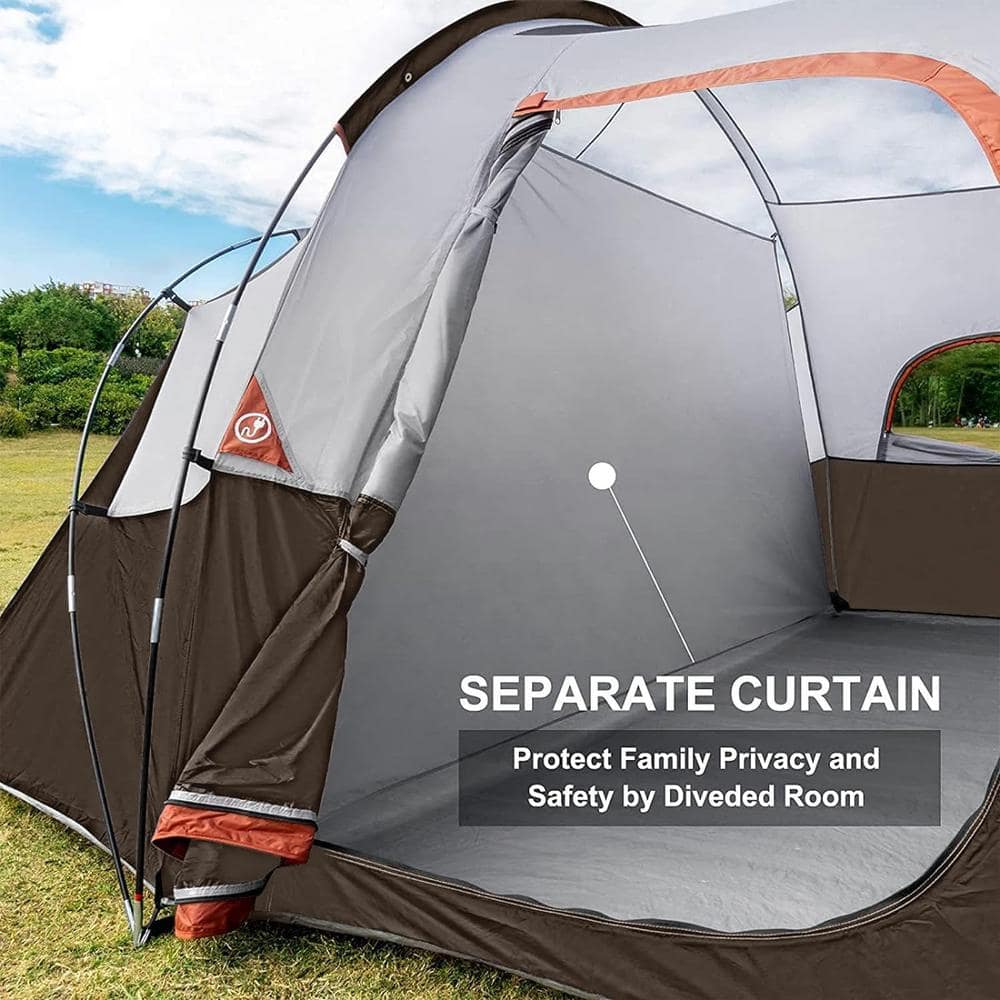 ‎Brown 14 ft. x 11 ft. x 74 in. 10-Person Camping Tent - Portable Easy ...