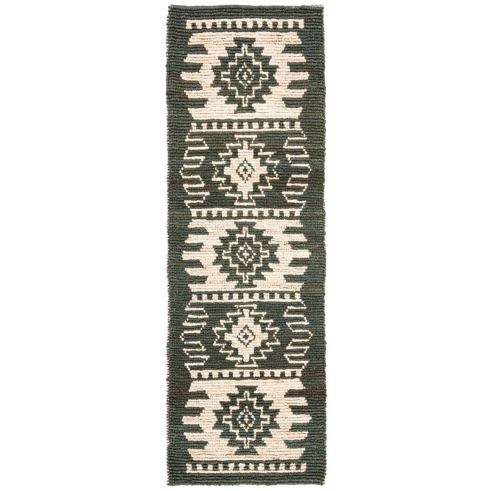 SAFAVIEH Bohemian 3 ft. x 8 ft. Gray/Beige Striped Aztec Diamond Runner ...