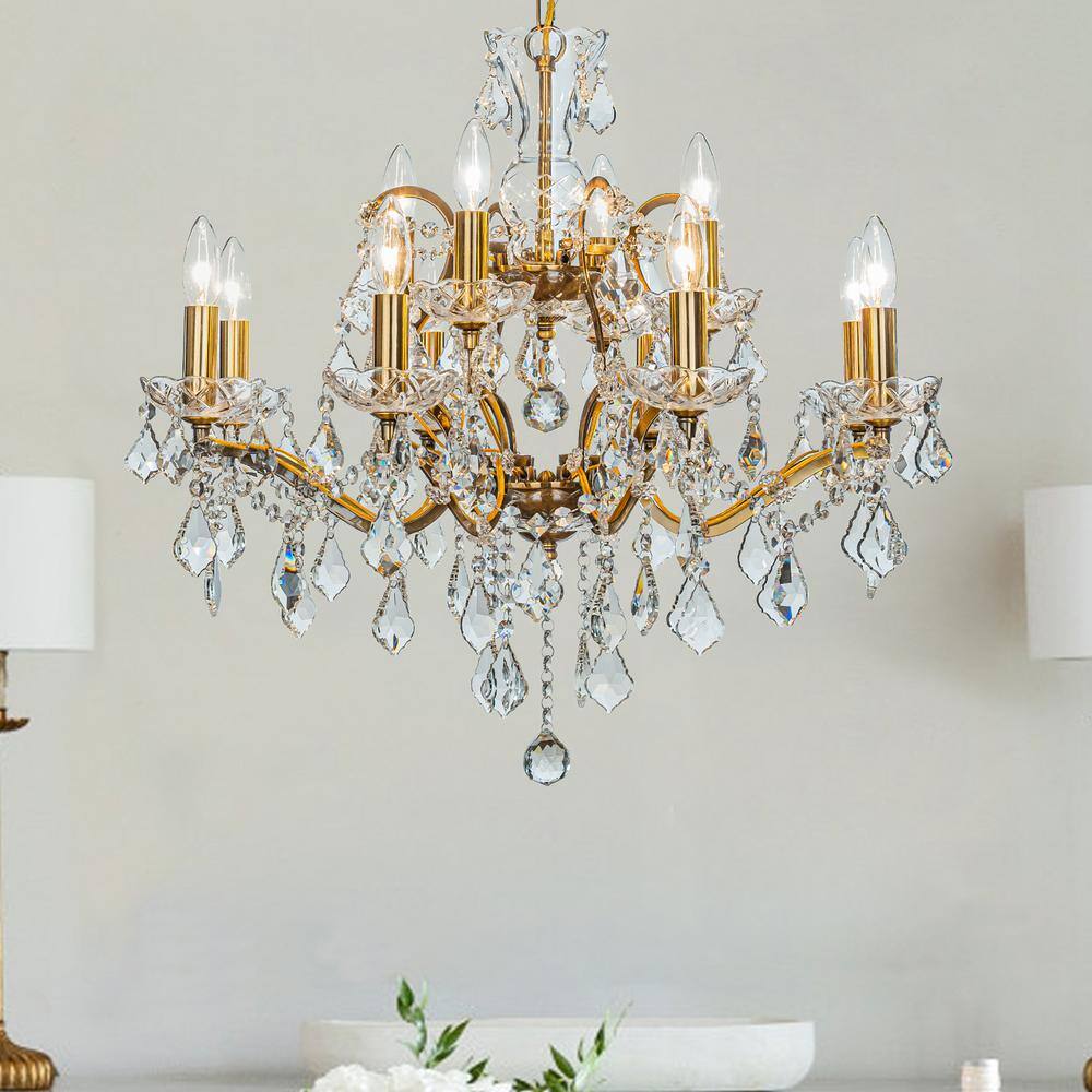 ALOA DECOR 26 in. 12-Light Antique Gold Classic/Traditional Chandelier ...