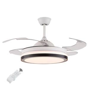 OUKANING 42 in. Integrated LED Modern Indoor White Retractable Blades 6 ...