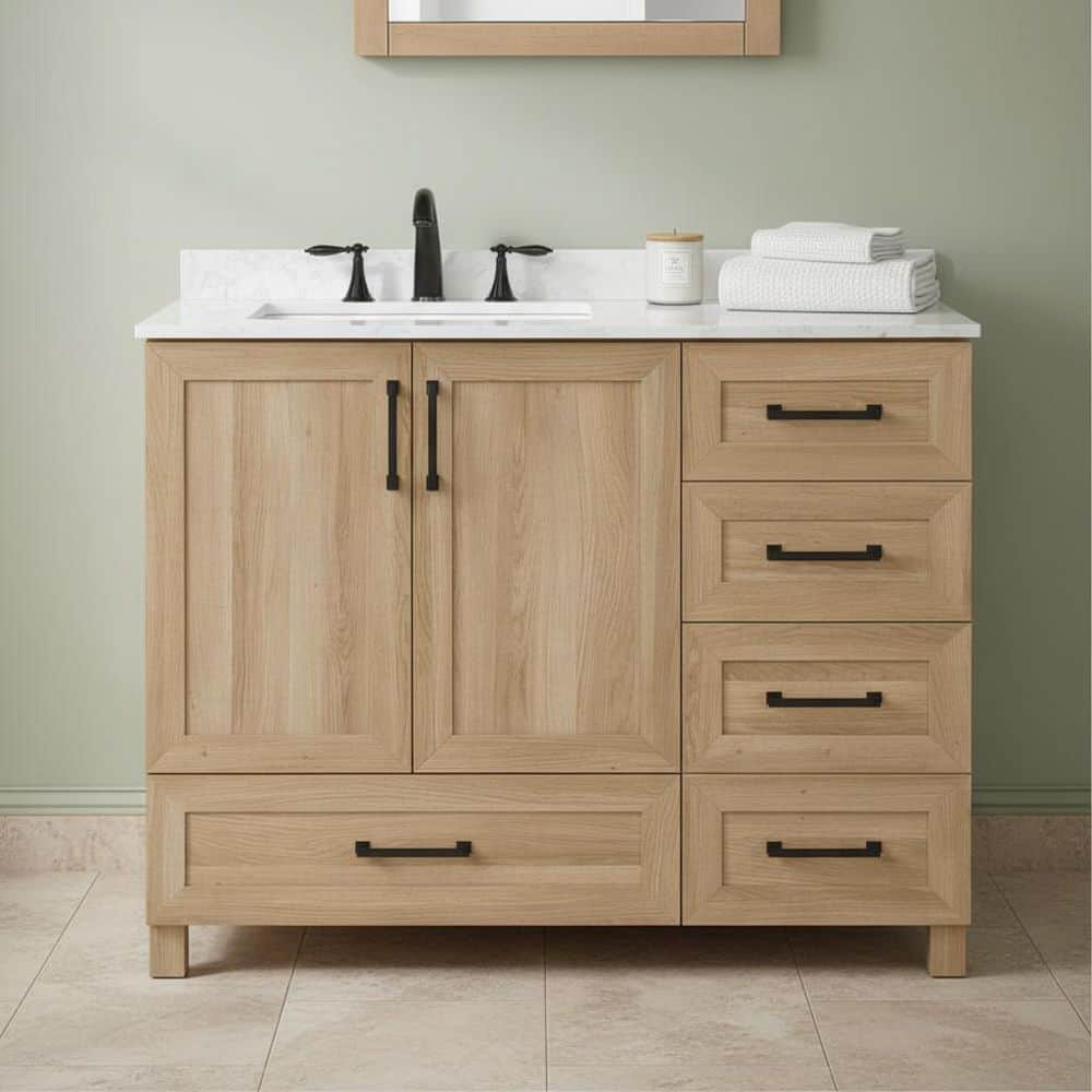 Glacier Bay Tobana 42 in. Single Sink Freestanding Weathered Tan Bath ...