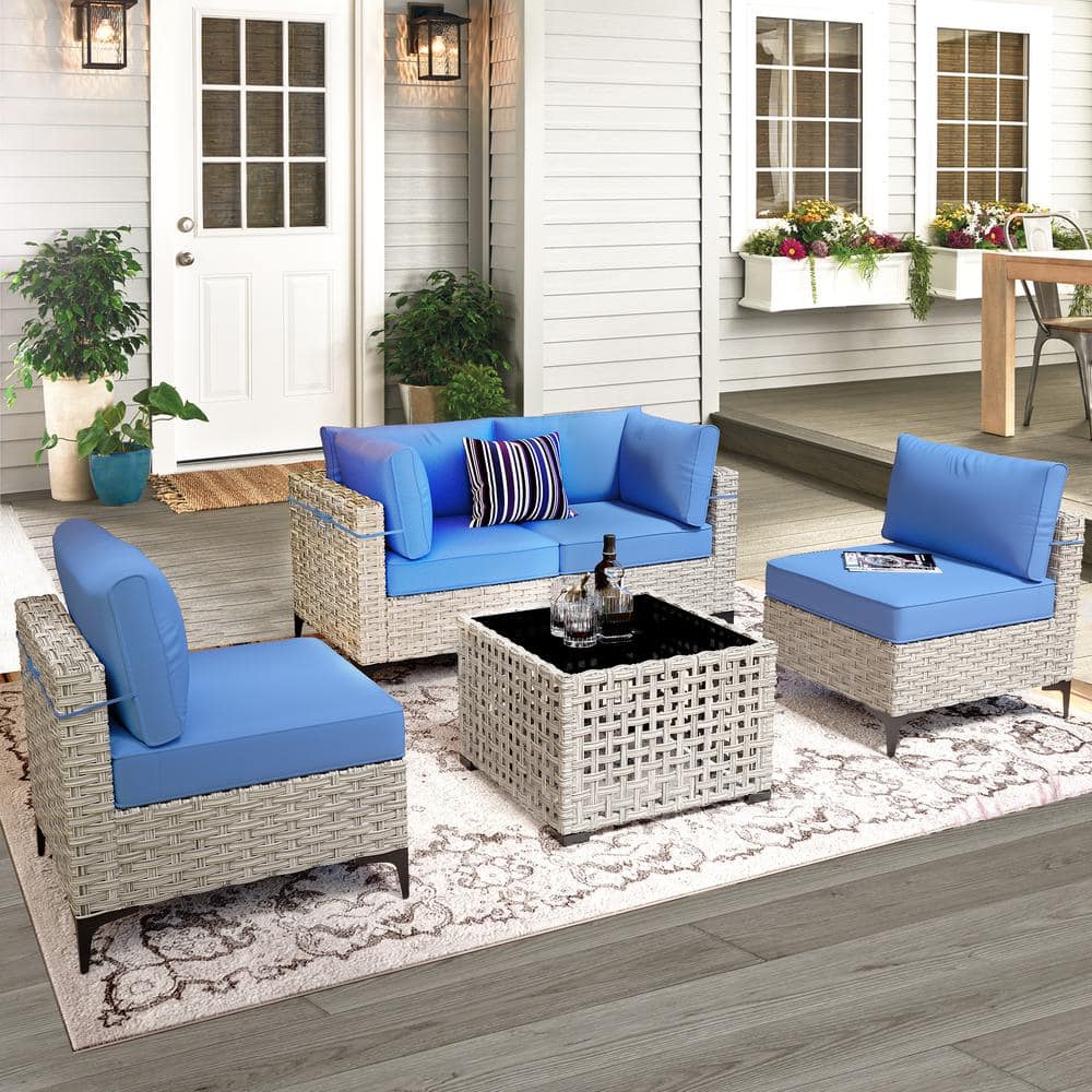 XIZZI Apollo 5-Piece Wicker Outdoor Patio Conversation Seating Set with ...