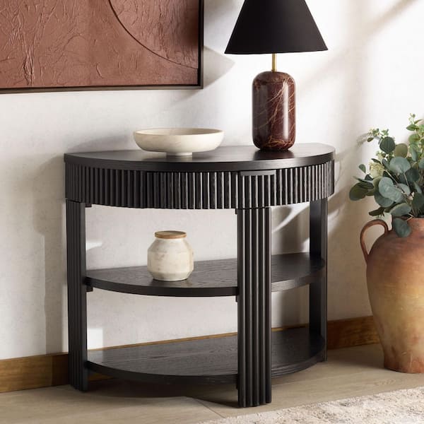 SAFAVIEH Shelbie 16.4 in. Black Half-Moon Wood Console Table SFV2208B ...