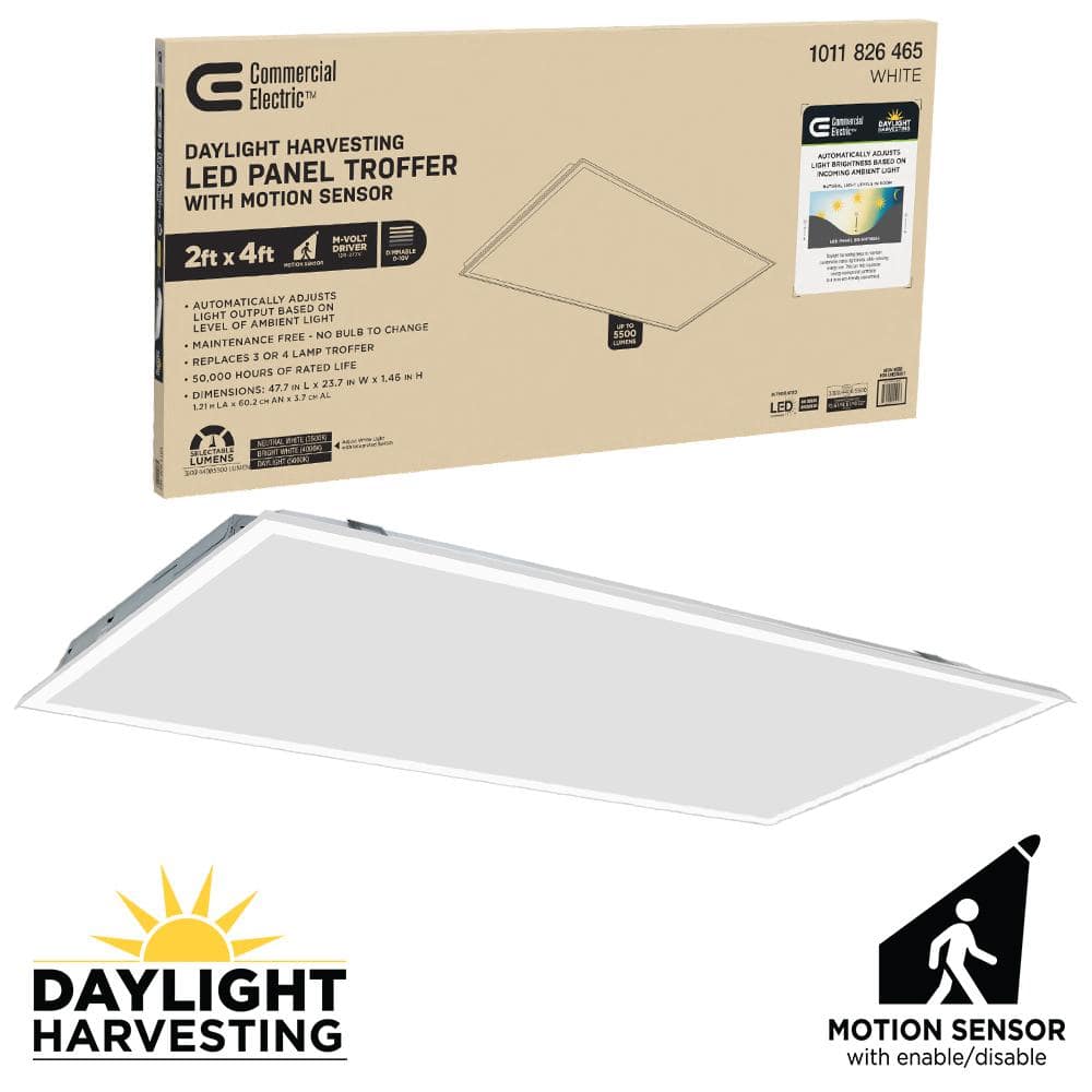 Commercial Electric 2 ft. x 4 ft. Daylight Harvesting LED Panel Light ...