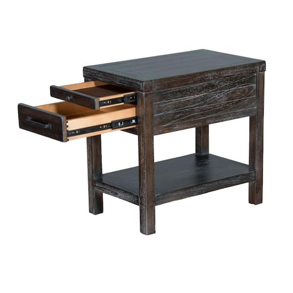 Benjara 26 in. Brown Rectangle Wood End Table with 2 Drawer BM325512 ...