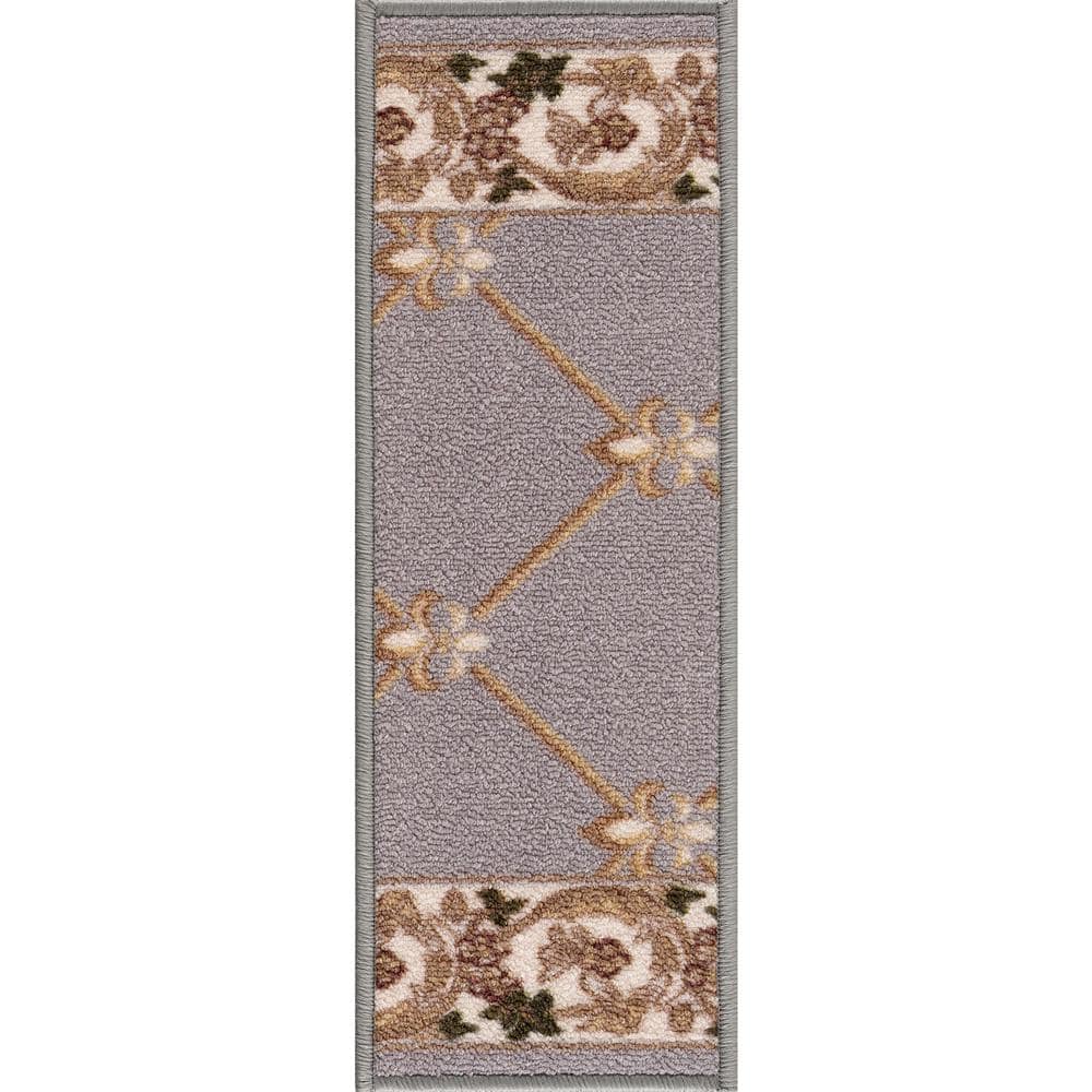 PLAYA RUG Fleur De Lis Gray 8.5 in. x 26 in. Polyamide Stair Tread Cover (Set of 13) ADST-8X26 ...