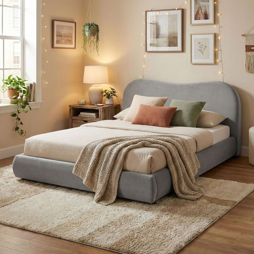 Furniture of America Ambo Modern Light Gray Velvet Wood Frame Low ...