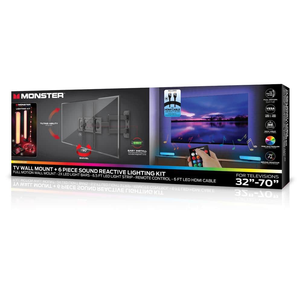 Monster 32 in. to 70 in. TVs HDTV Full Motion Wall Mount and 6-Piece ...
