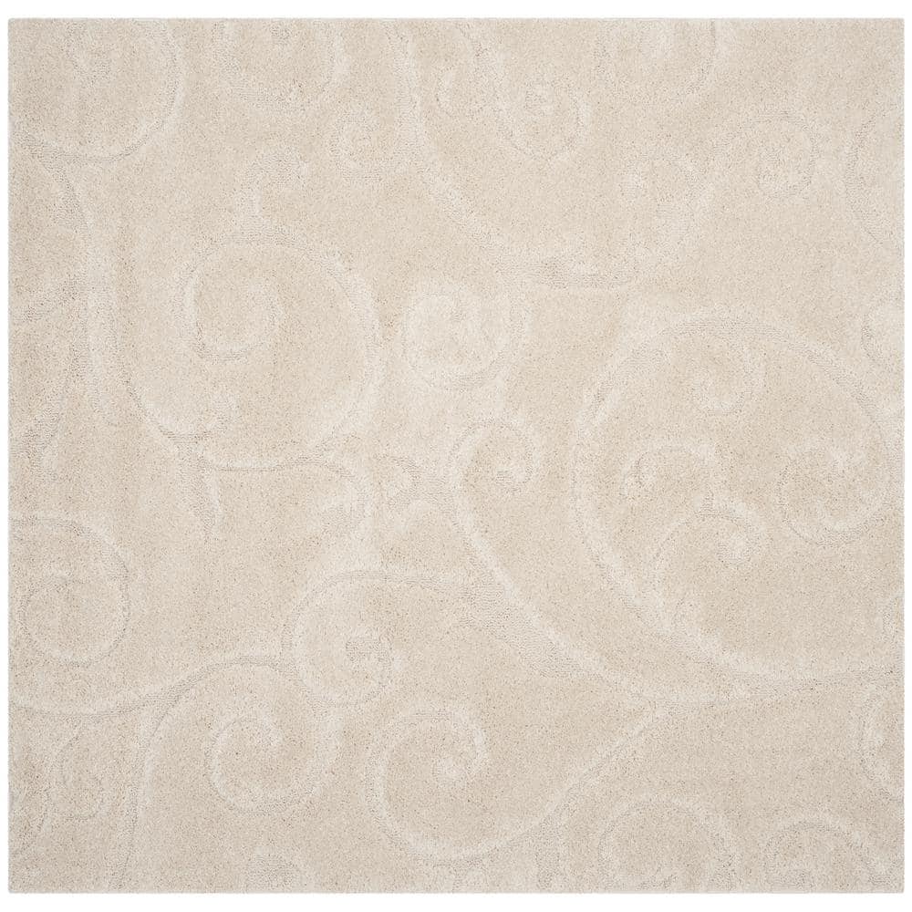SAFAVIEH Florida Shag Cream 7 ft. x 7 ft. Square Floral High-Low Area ...