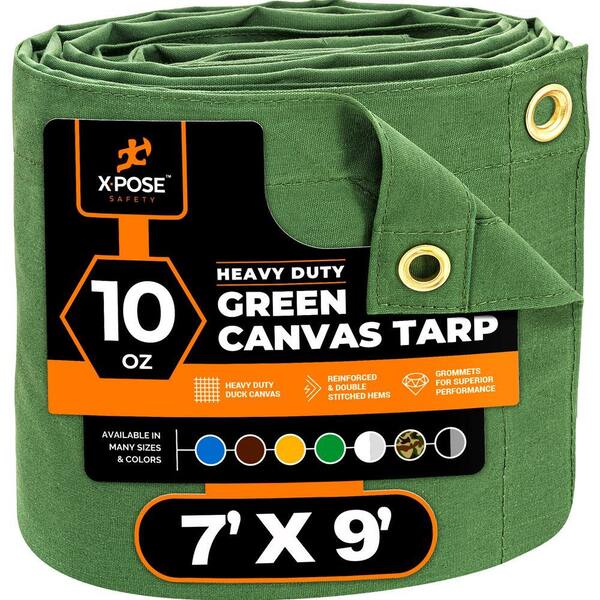 XPOSE SAFETY Canvas Heavy Duty 7 ft. W X 9 ft. L Green 10 oz. Tarp ...