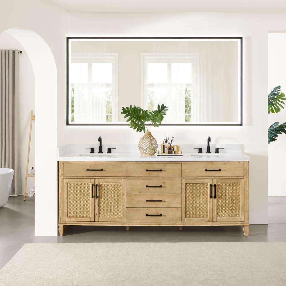 Altair Salome 84 in. Double Freestanding Weathered Fir Bath Vanity with ...