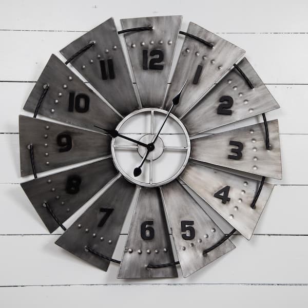 Pinnacle Windmill Galvanized Metal Silver Wall Clock 18FP1436E