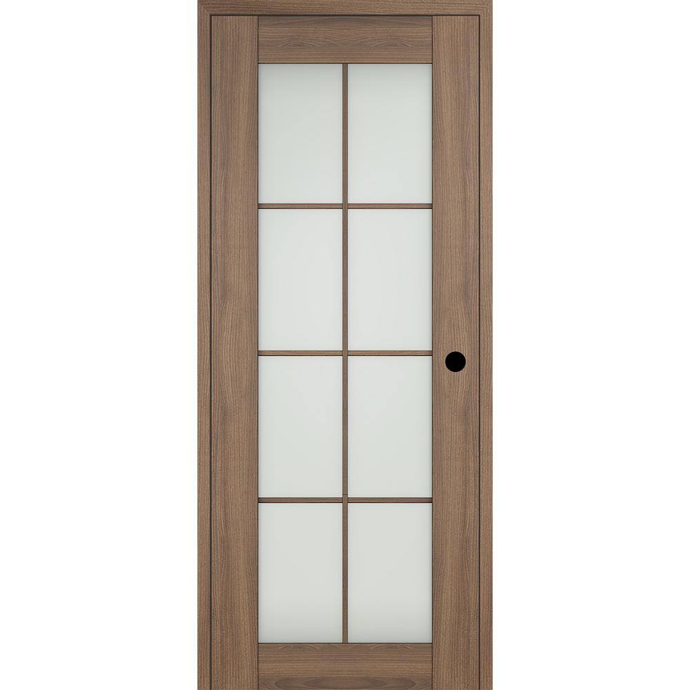 Belldinni 36 in. x 84 in. Vona Left-Hand 8-Lite Frosted Glass Pecan ...