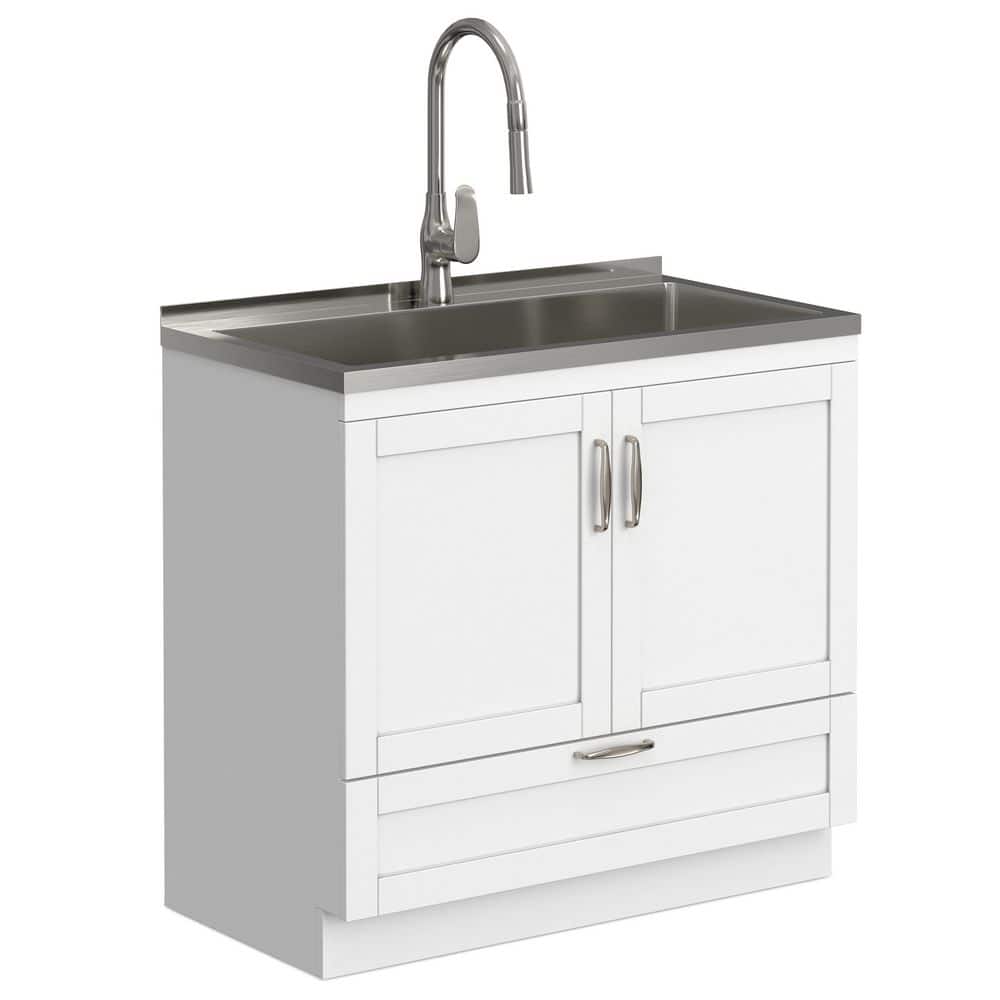 Simpli Home Reed All-In-One 36 in. Drop-In Utility Laundry Sink with ...