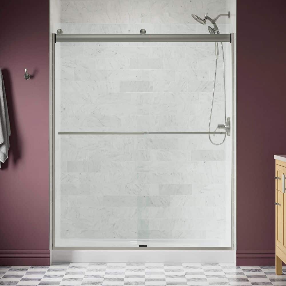 Reviews for KOHLER Claro 57-60 in. W x 74 in. H Frameless Sliding Shower Door in Brushed Nickel ...
