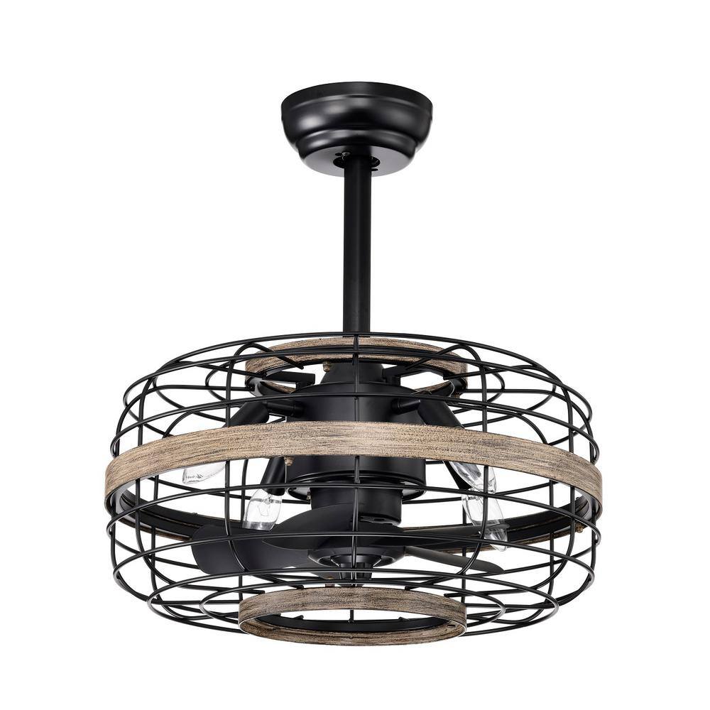 CIPACHO 17.87 in. Farmhouse Indoor Matte Black Caged Ceiling Fans with ...