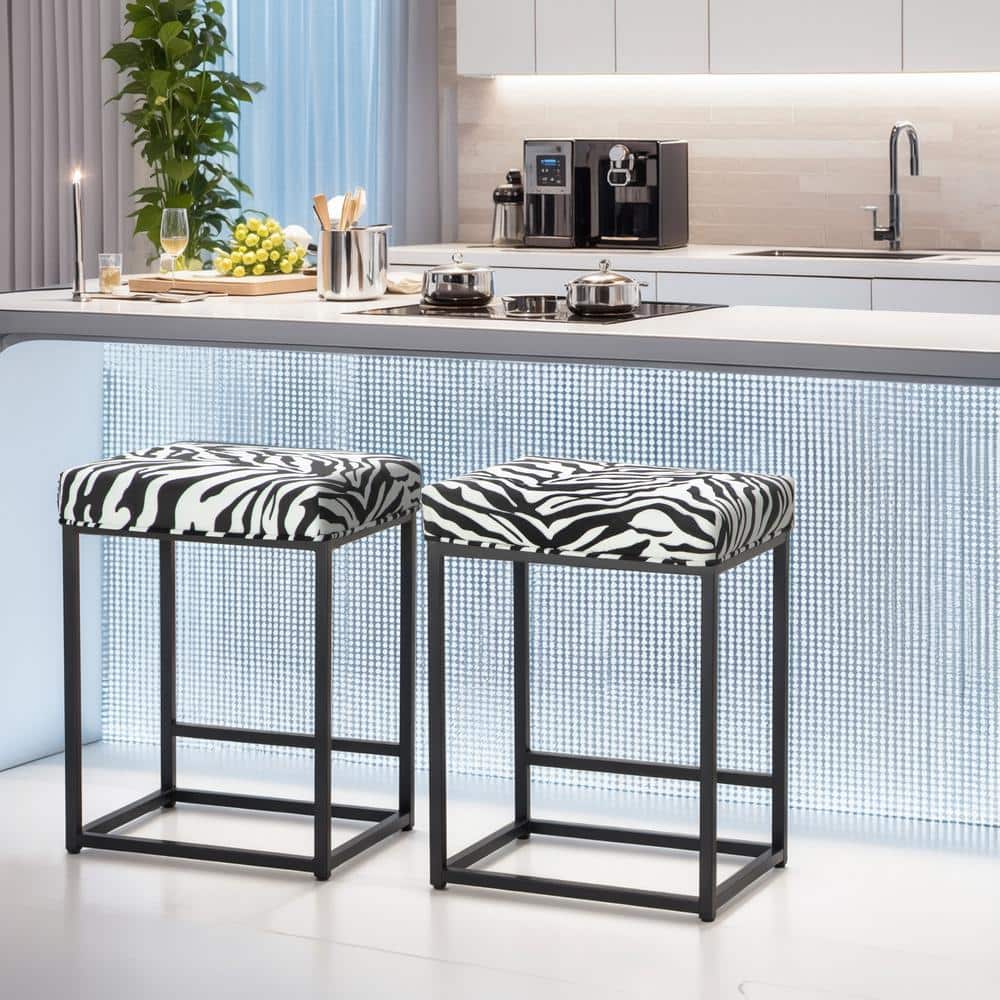 PHI VILLA 24 in. Black Rectangular Faux Leather Cushion Backless Bar ...