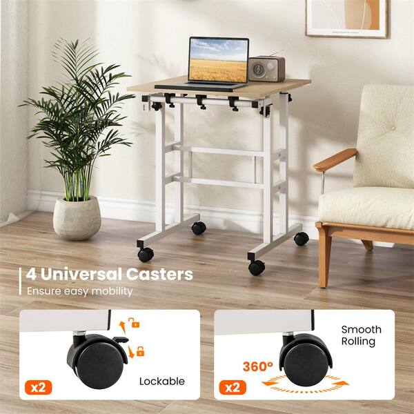 Costway 24 in. Natural Mobile Standing Desk Rolling Adjustable Laptop ...