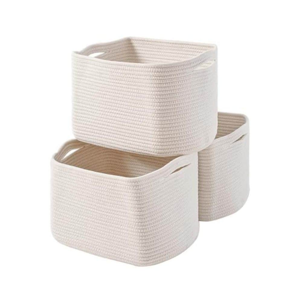 Woven Rope Storage Bins Off White 9.5 in. x 11 in. Cotton Rope ...